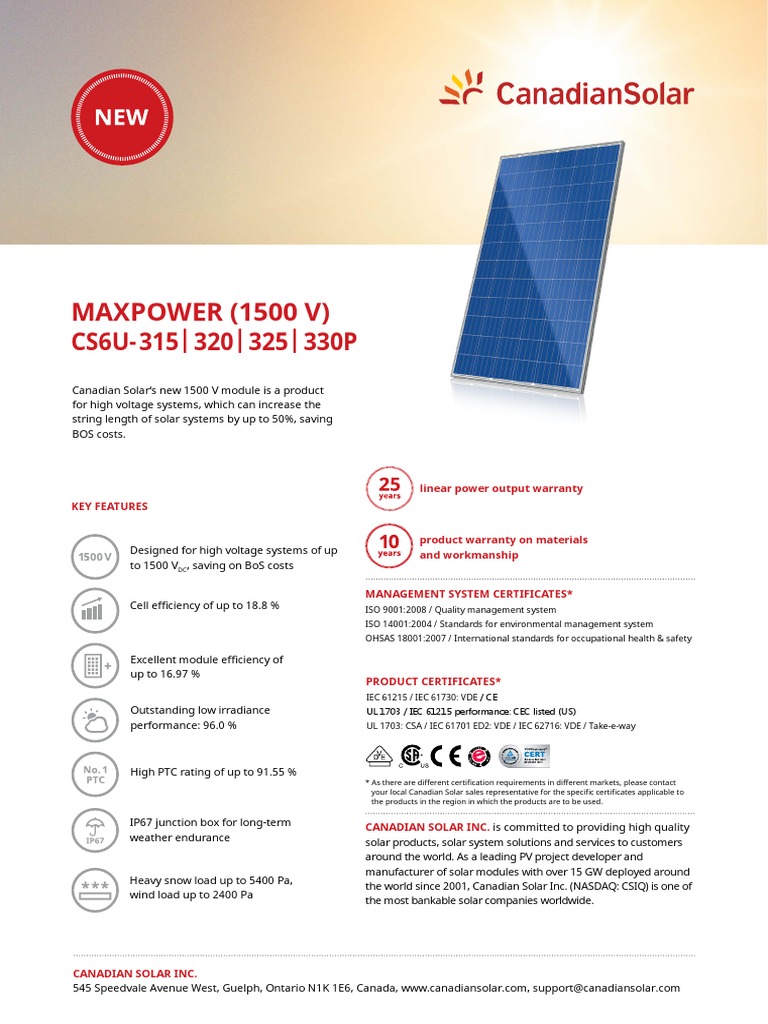 Canadian Solar Datasheet MaxPower CS6U P 1500V v5.52en | Electrical ...