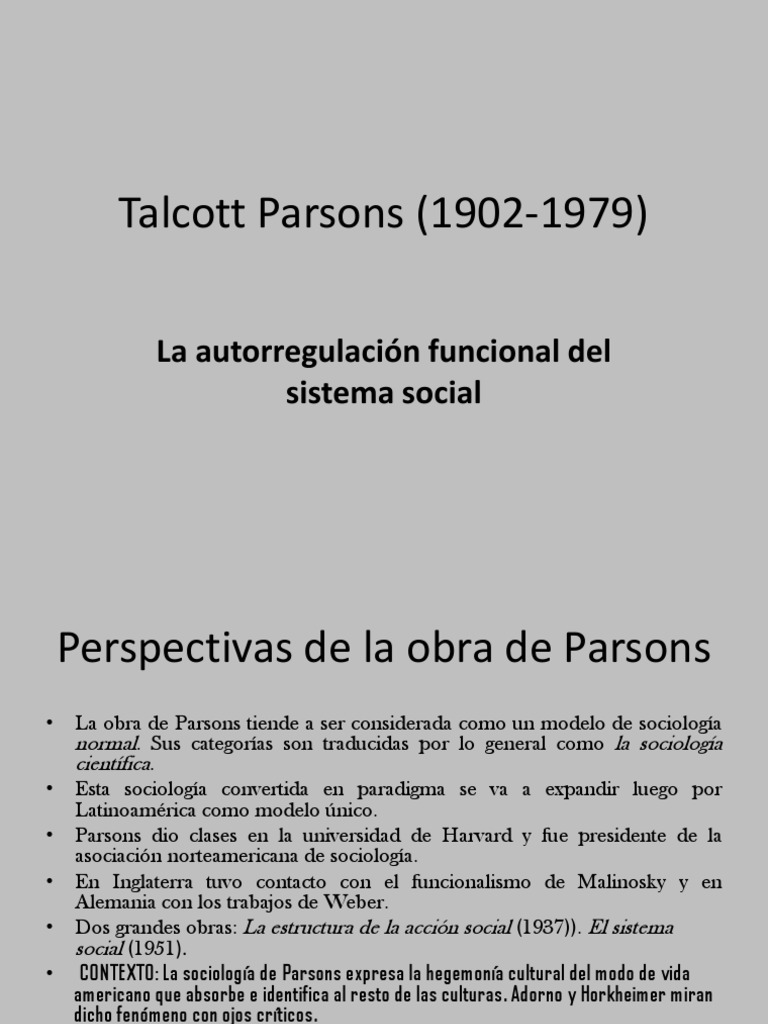 El Estructural Funcionalismo de Talcott Parsons (1902-1979 ...