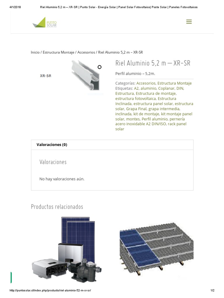 Riel Aluminio 5,2m XR-SR Montaje Solar | PDF | Panel solar | Energía solar