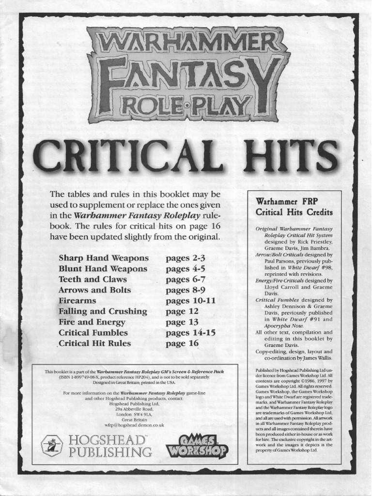 Advanced Critical Hits (WFRP 1)