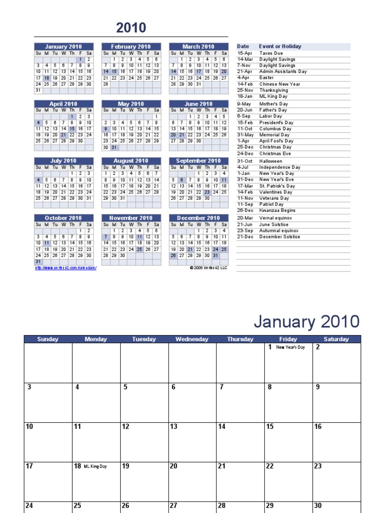 January 2010 February 2010 March 2010: Date Event or Holiday | PDF ...