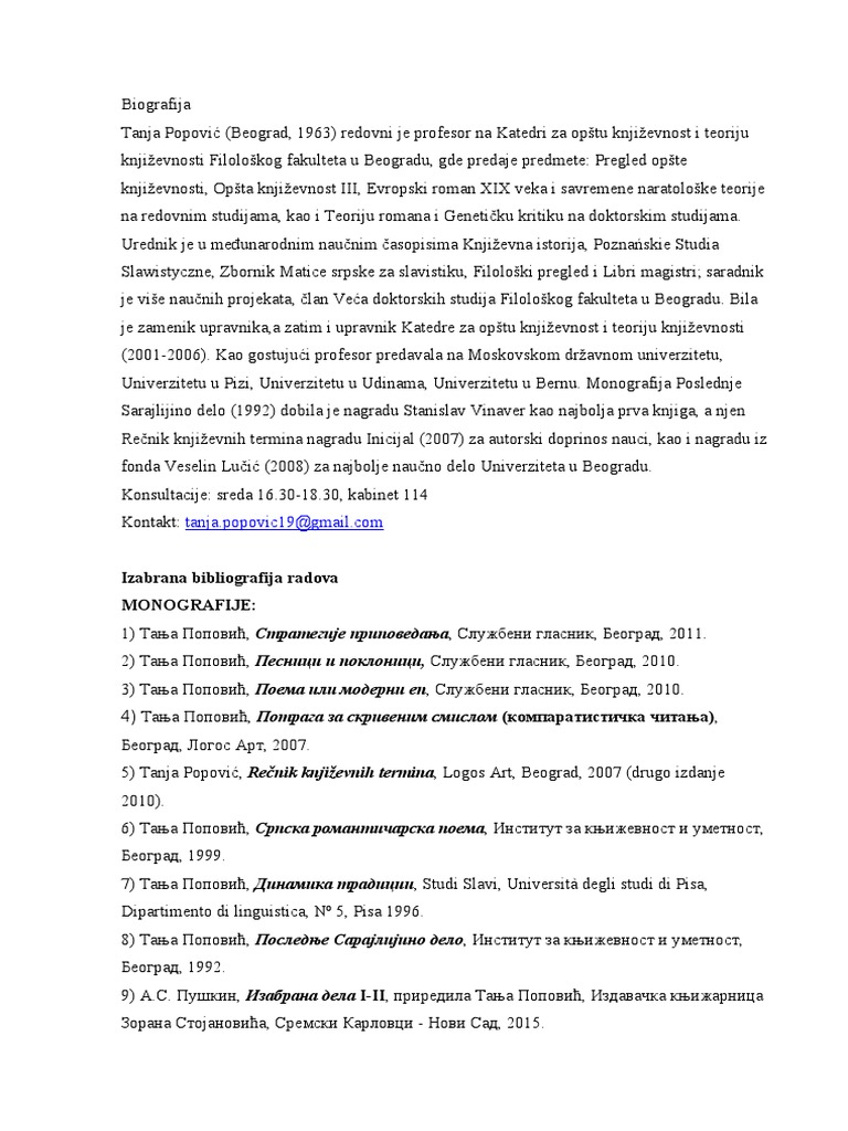 Tanja Popovic BB | PDF