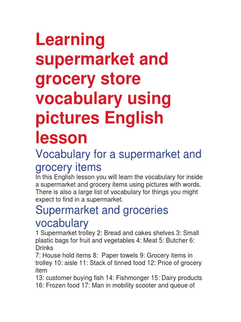 Learning Supermarket and Grocery Store Vocabulary Using Pictures ...