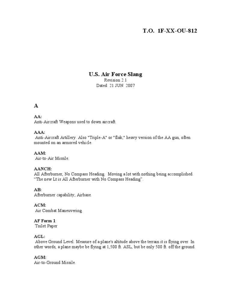 Usaf Slang | PDF | Fighter Aircraft | Anti Aircraft Warfare