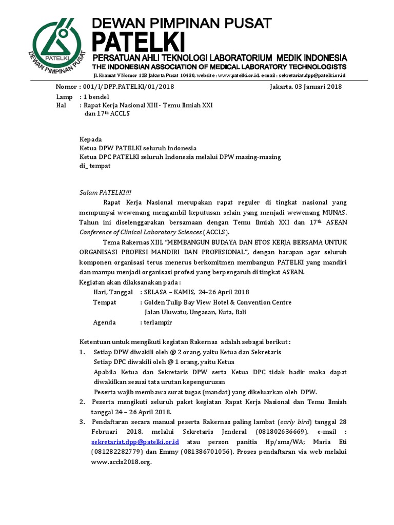 001 Surat Pemberitahuan Rakernas XIII Kirim DPW DPC | PDF