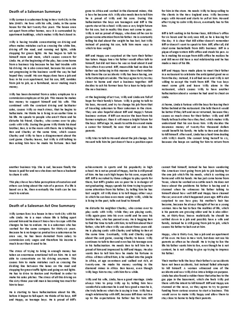 Death of a Salesman: Plot Summary | PDF