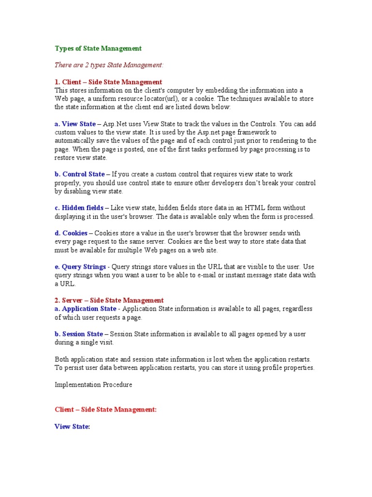 Types of State Management | PDF | Http Cookie | Hypertext Transfer Protocol