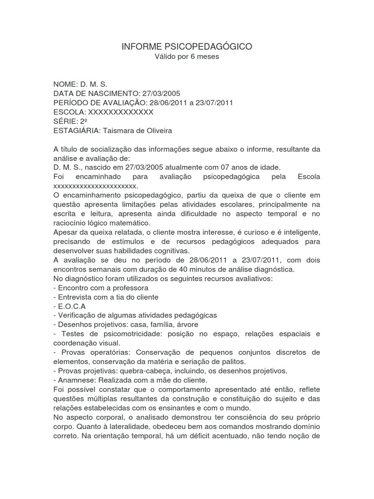 Modelo Informe Psicopedagógico | PDF | Aprendizado | Conhecimento