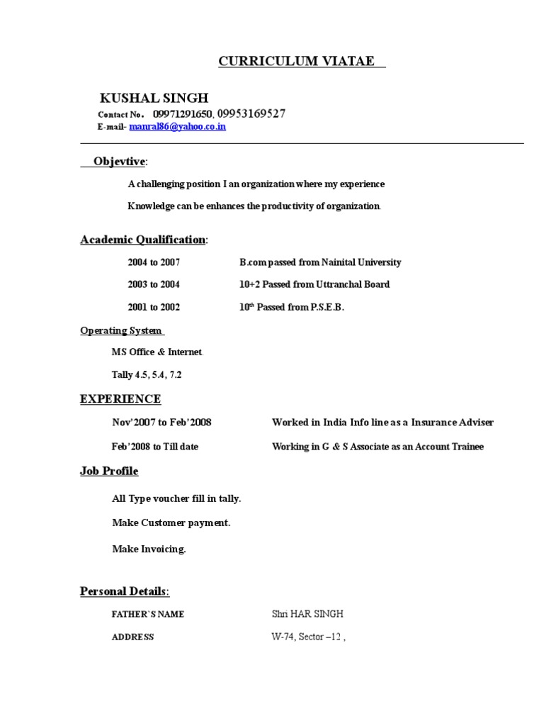 Kushal Singh Curriculum Vitae | PDF | Career & Growth | Business