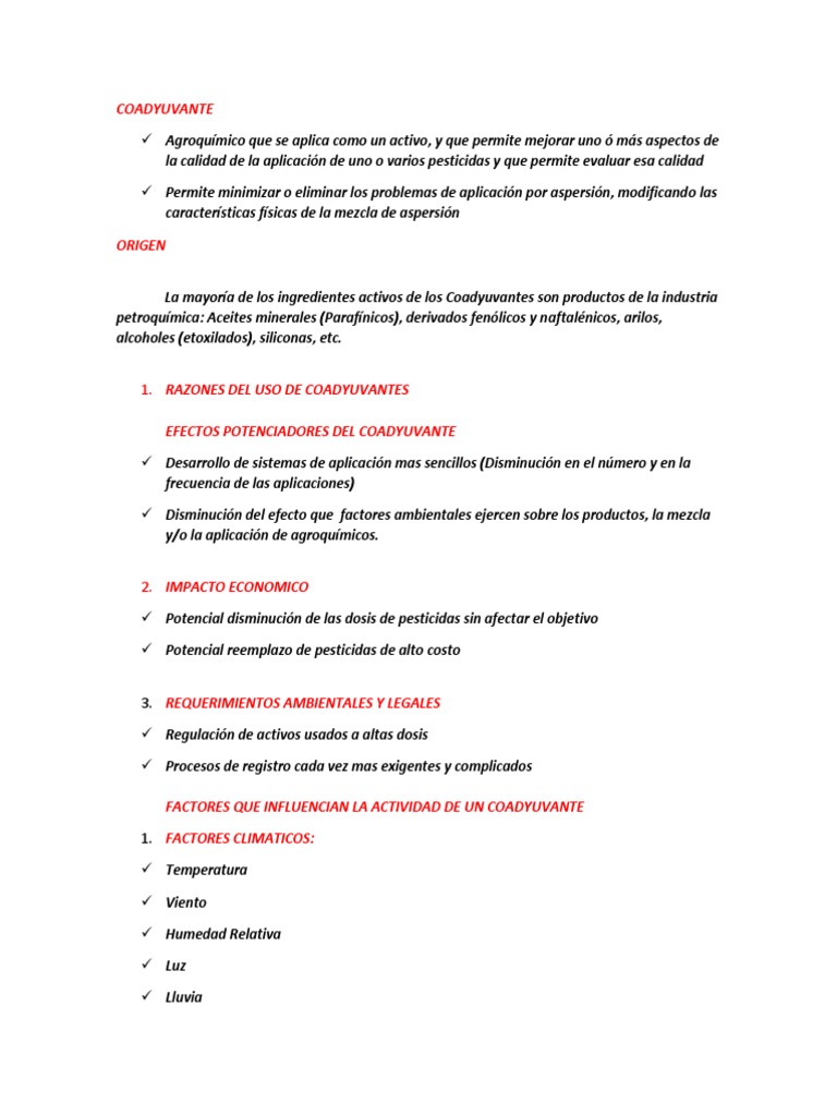 Coadyuvantes en Agroquímicos: Funciones y Tipos | PDF | Tensioactivo ...