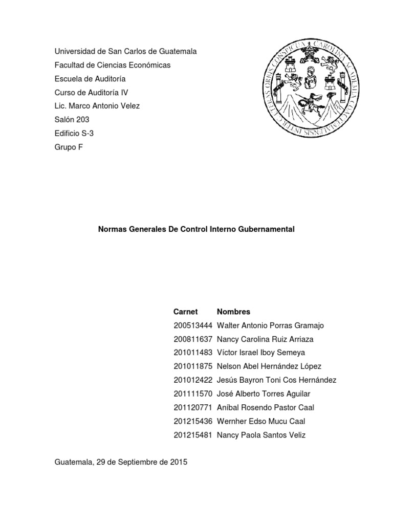 Normas Generales de Control Interno Gubernamental (Trabajo #7) | PDF | Presupuesto | Toma de ...