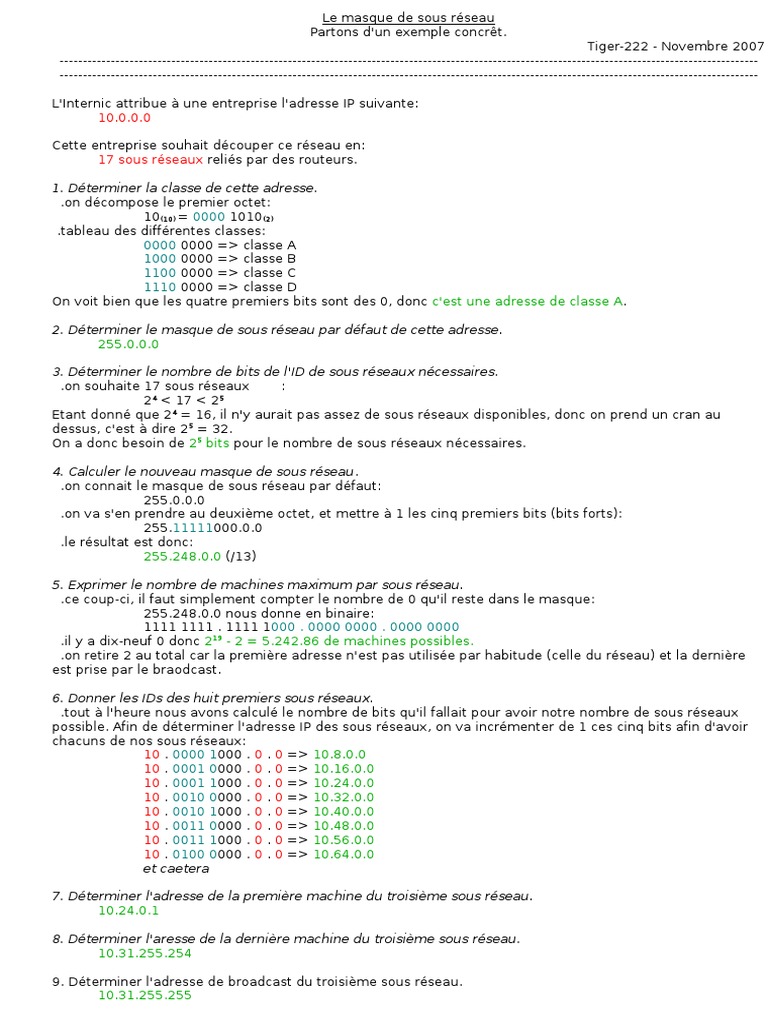 Calcul Masque Sous Reseaux | PDF | Réseau informatique | Architecture ...