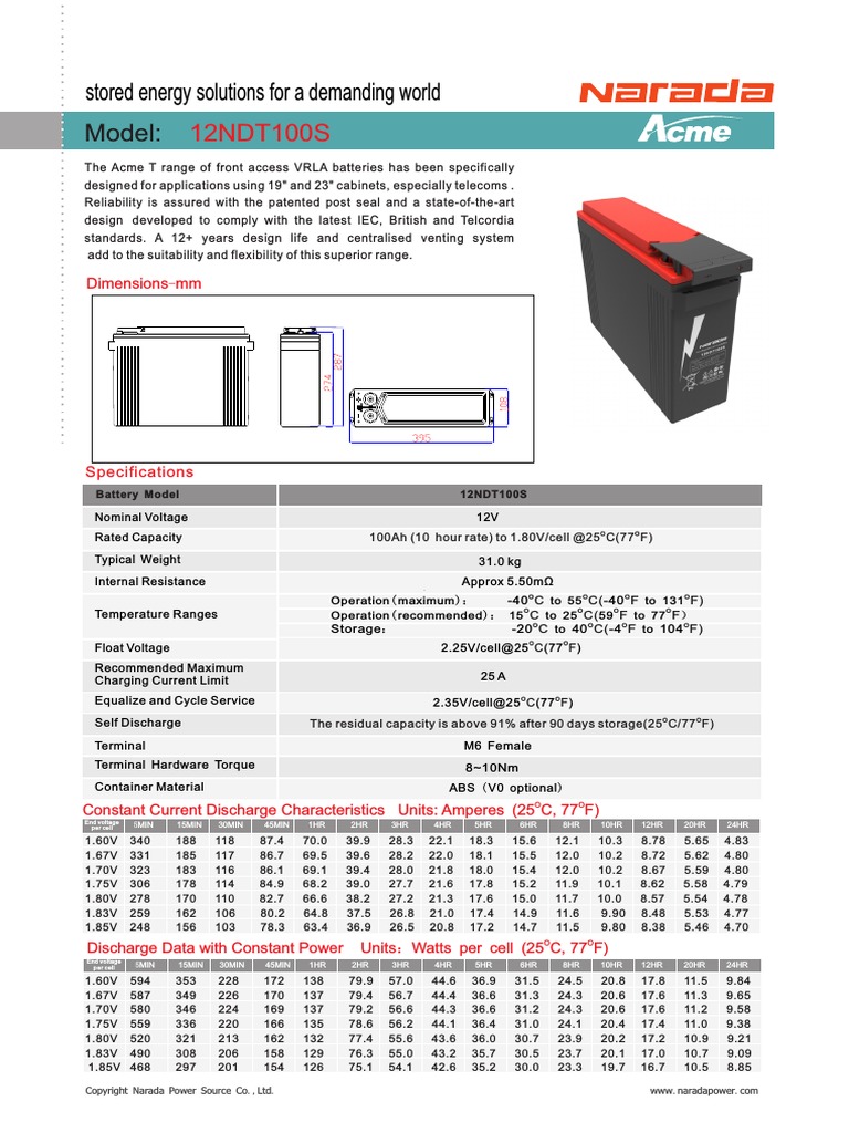 12NDT100S | PDF | Energy Storage | Physical Quantities
