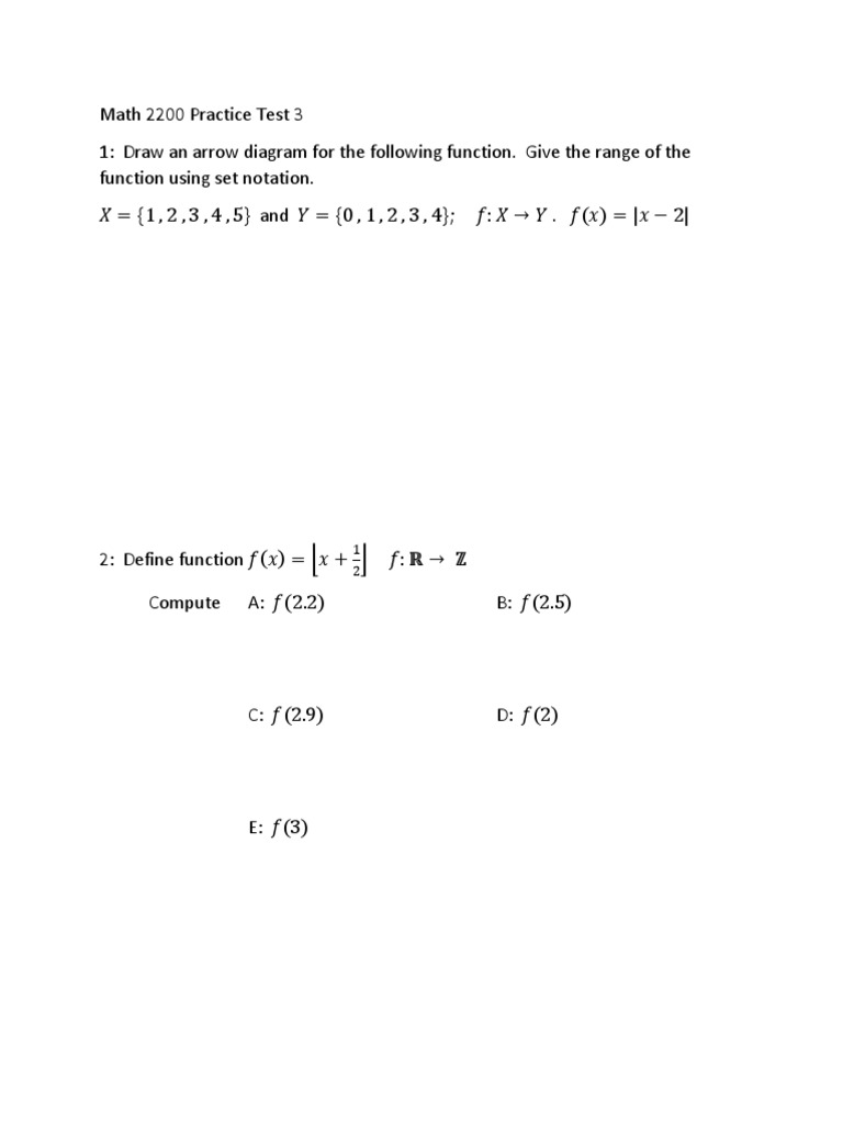 Math 2200 Practice Test 3 Overview | PDF | Function (Mathematics) | Integer