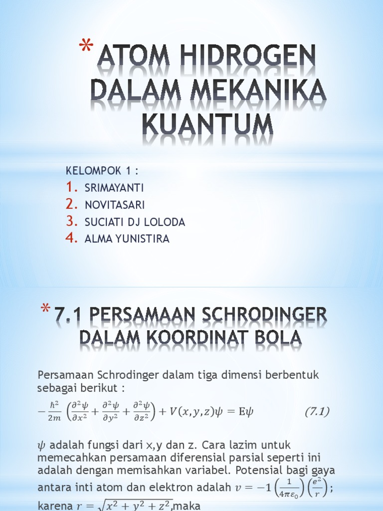 Persamaan Schrodinger Atom Hidrogen | PDF