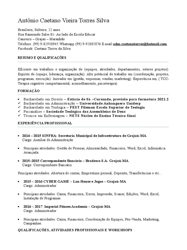 Curriculum Adm Caetano Torres | PDF | Business