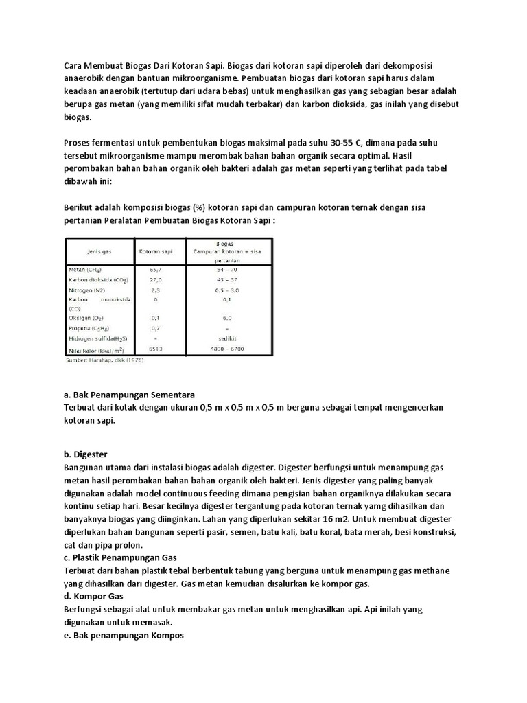 Panduan Praktis Membuat Biogas Sapi | PDF