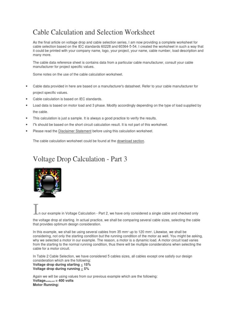 Cable Calculation and Selection Worksheet | PDF | Electrical Impedance ...