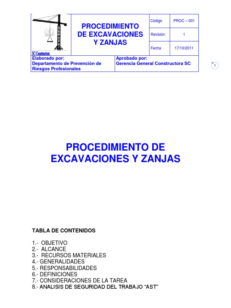 1.procedimiento Excavaciones y Zanjas | PDF | Science | Ingeniería