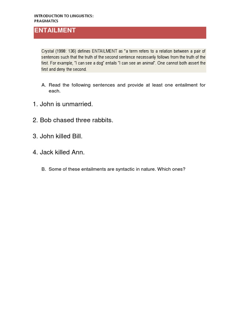 Pragmatics: Understanding Entailment | PDF | Logical Consequence | Grammar