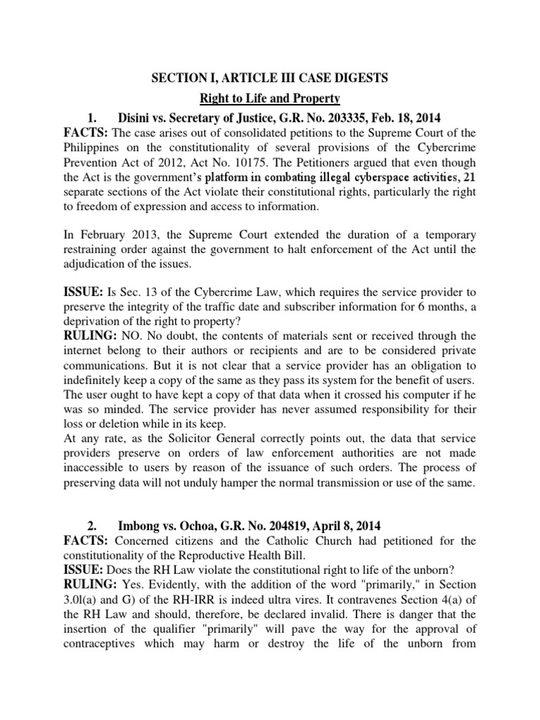 Article III, Section 1, Case Digests | PDF | Fourteenth Amendment To ...