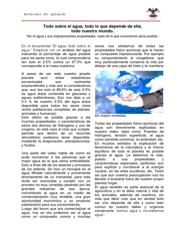 Todo Sobre El Agua, Todo Lo Que Depende de Ella, Todo Nuestro Mundo ...