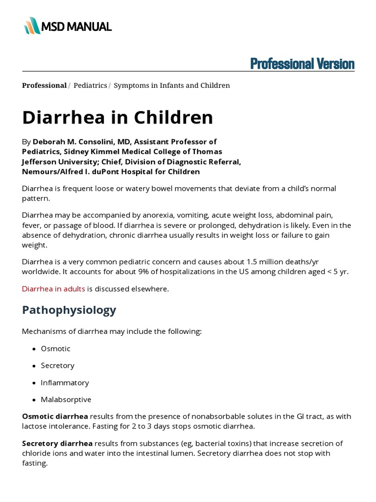 Diarrhea in Children - Pediatrics - MSD Manual Professional Edition ...