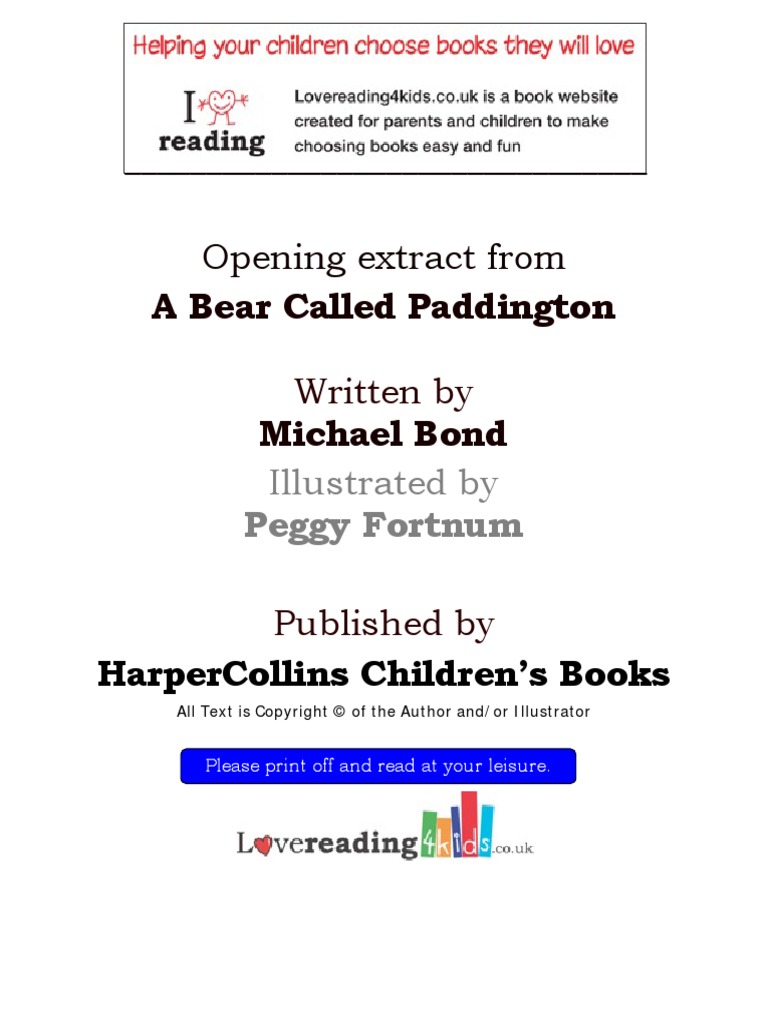 A Bear Called Paddington by Michael Bond | PDF | Paddington Bear