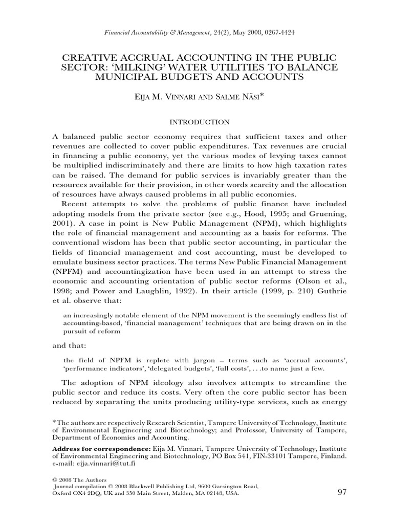 Creative Accrual Accounting in The Public Sector: Milking' Water ...