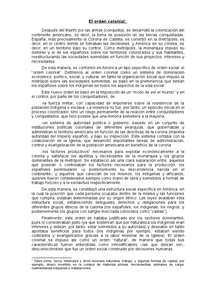 Orden colonial en América: dominación y control | PDF | Colonialismo ...