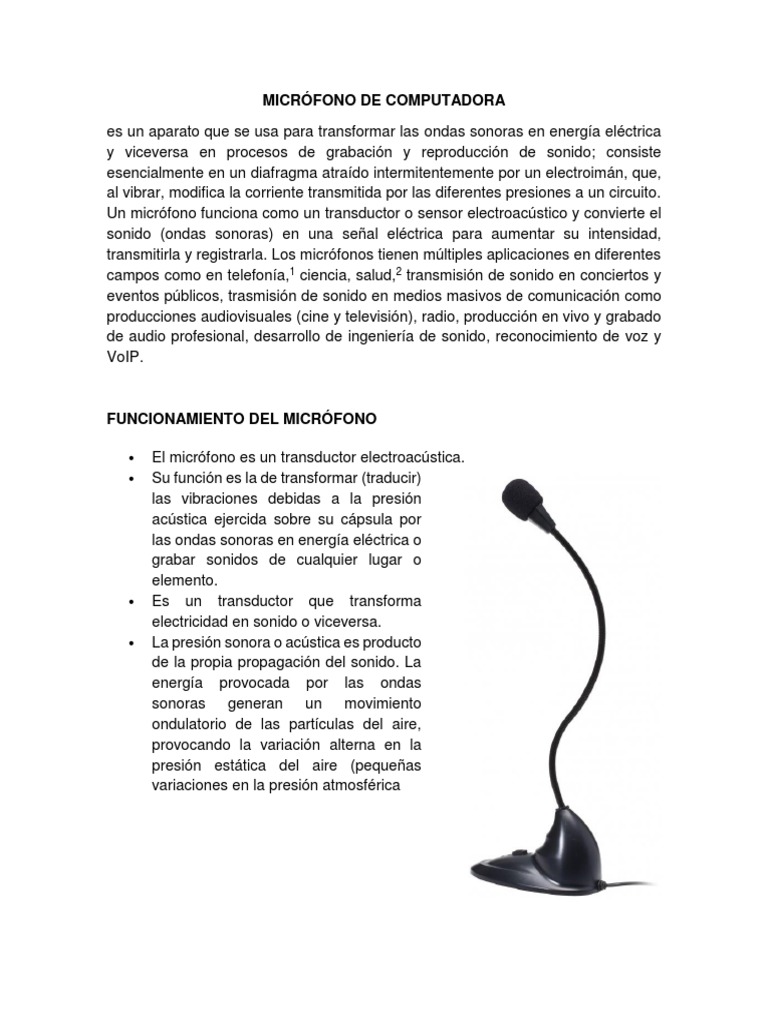 Función y uso del micrófono en computadoras | PDF | Micrófono | Sonido