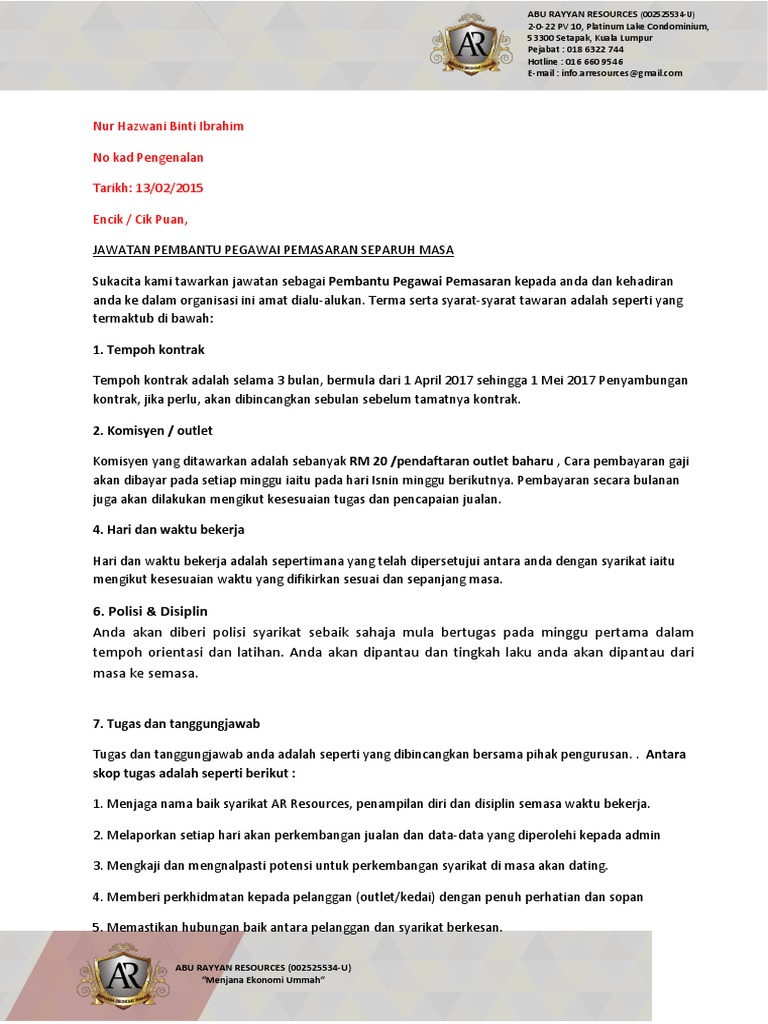 24-Surat Tawaran Kerja Kontrak Part Time | PDF