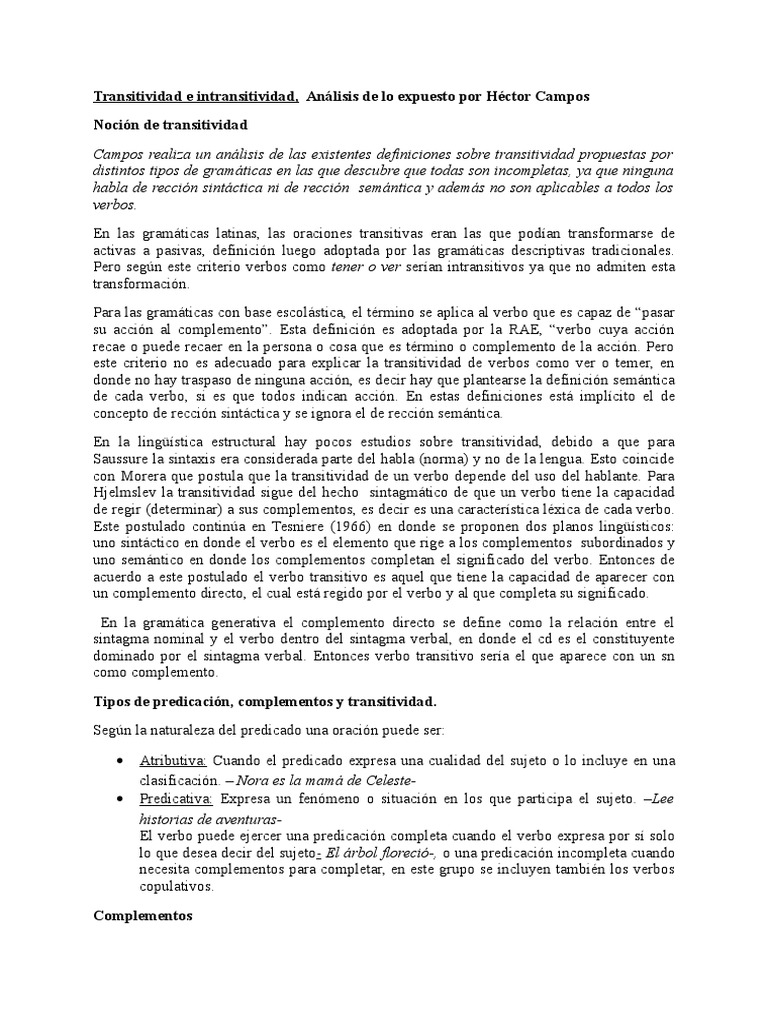 Análisis de la transitividad verbal | PDF | Verbo | Asunto (gramática)