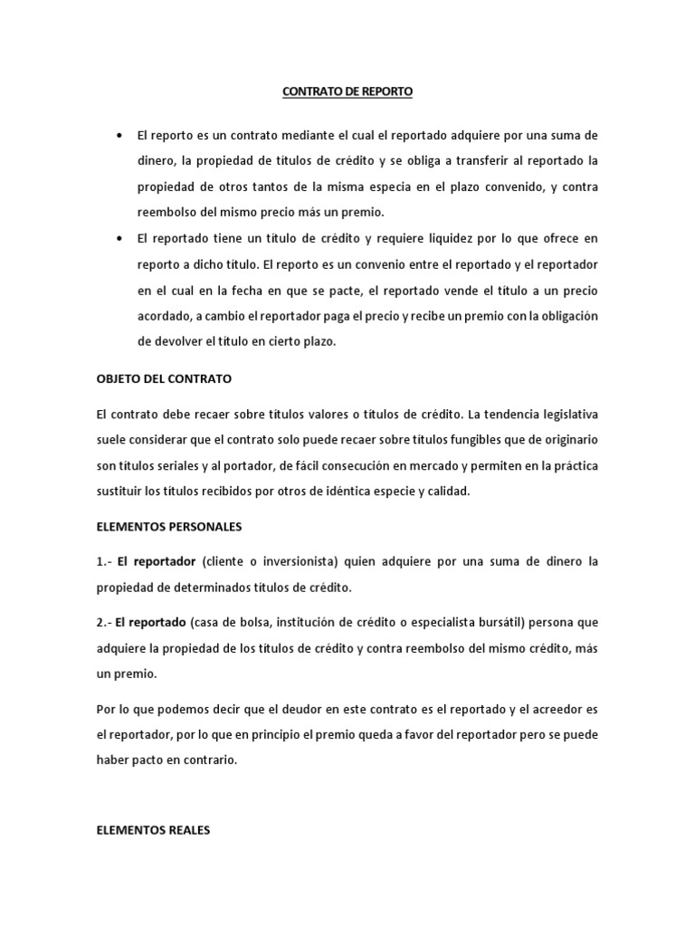 Contrato de Reporto | Instrumento negociable | Crédito (finanzas)