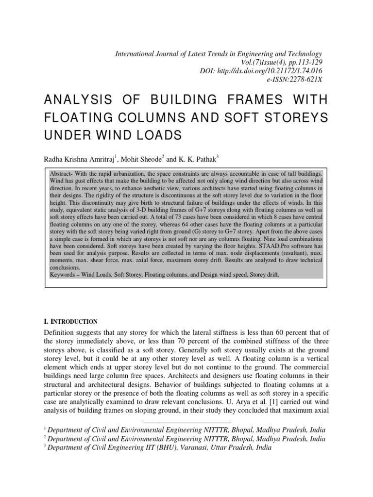 Analysis of Building Frames With Floating Columns and Soft Storeys ...