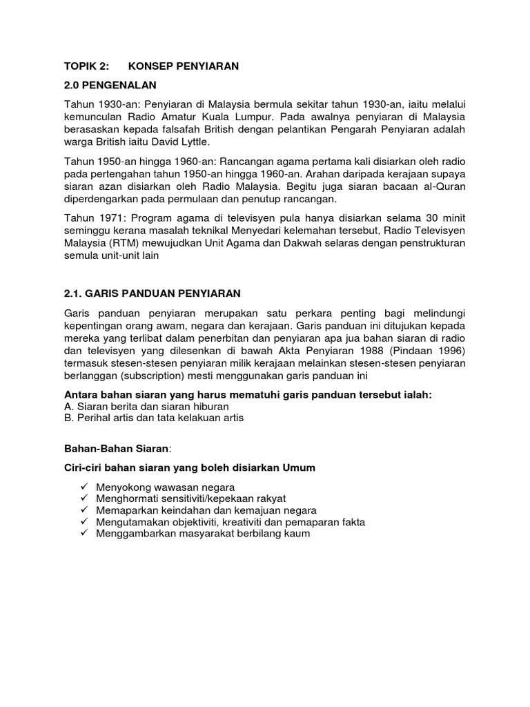2.1 KONSEP PENYIARAN - Garis Panduan Penyiaran | PDF