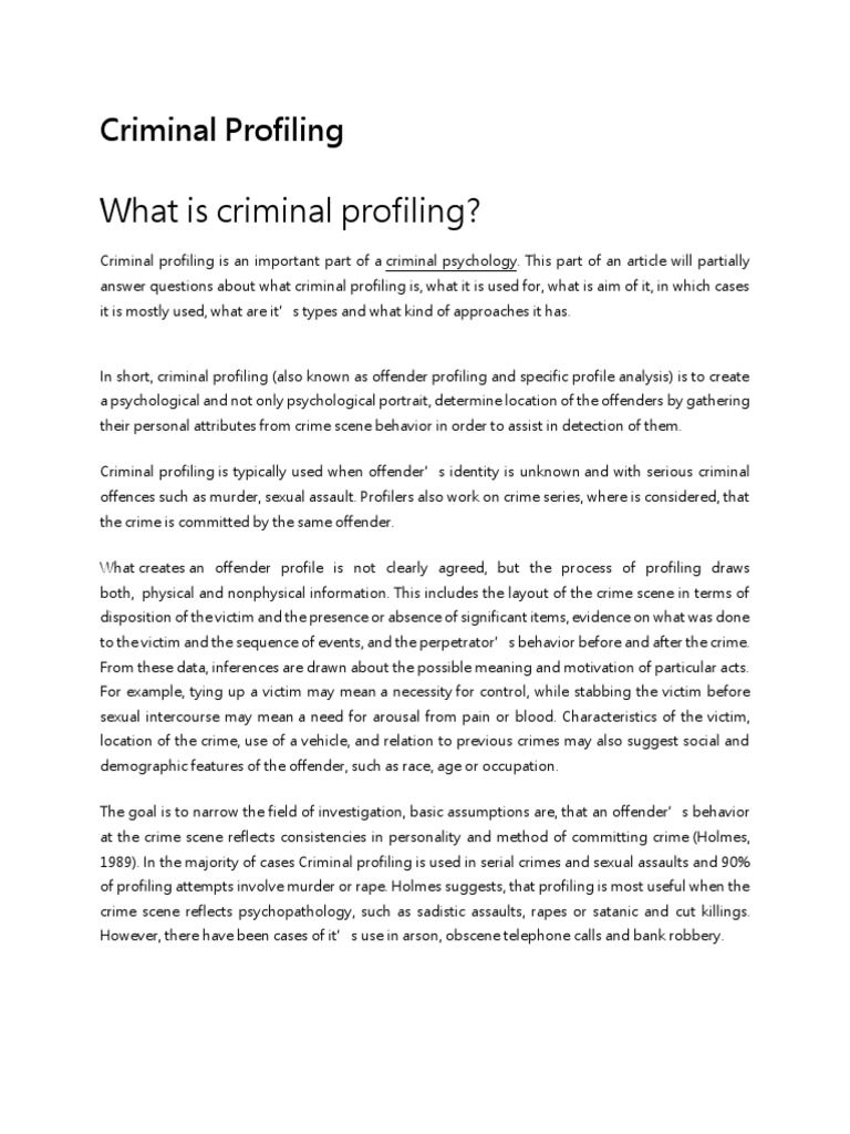Criminal Profiling | PDF | Offender Profiling | Criminology