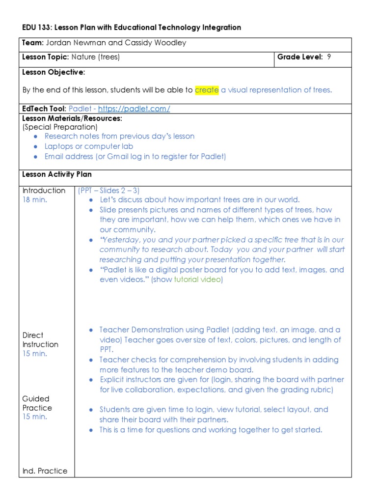 6696 215693 Example Edtech Lesson Plan | PDF | Educational Technology ...