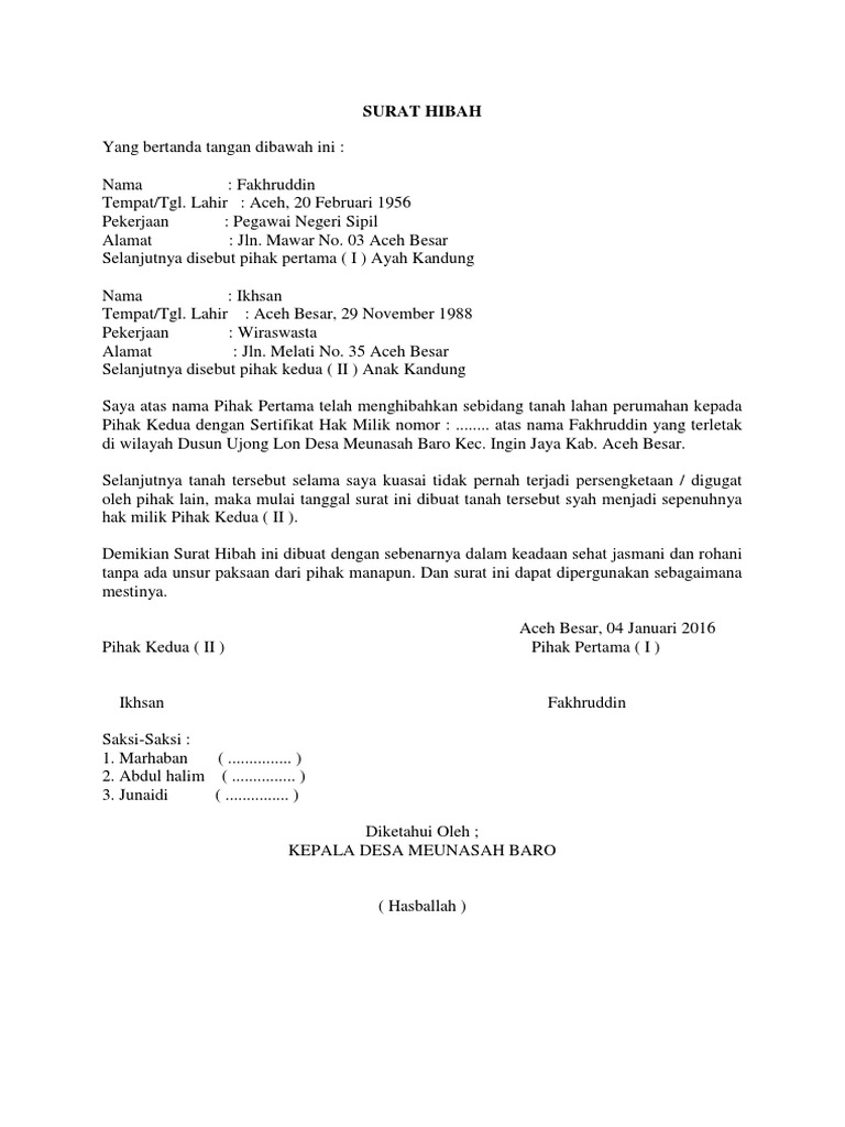 Contoh Surat Hibah | PDF