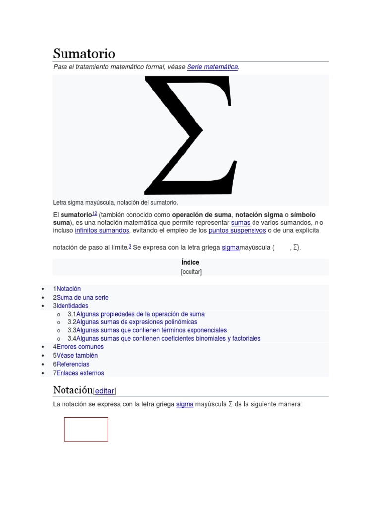 Notación y Propiedades del Sumatorio | PDF | Suma | Objetos matemáticos