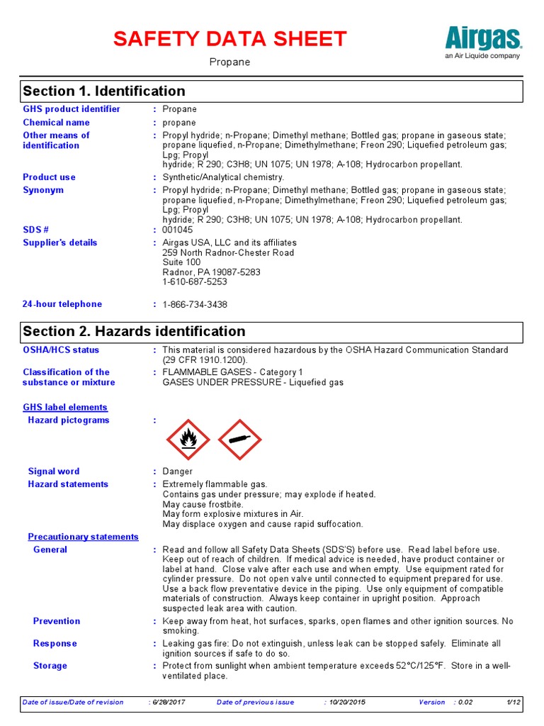 MSDS Propane 001045 | PDF | Propane | Liquefied Petroleum Gas