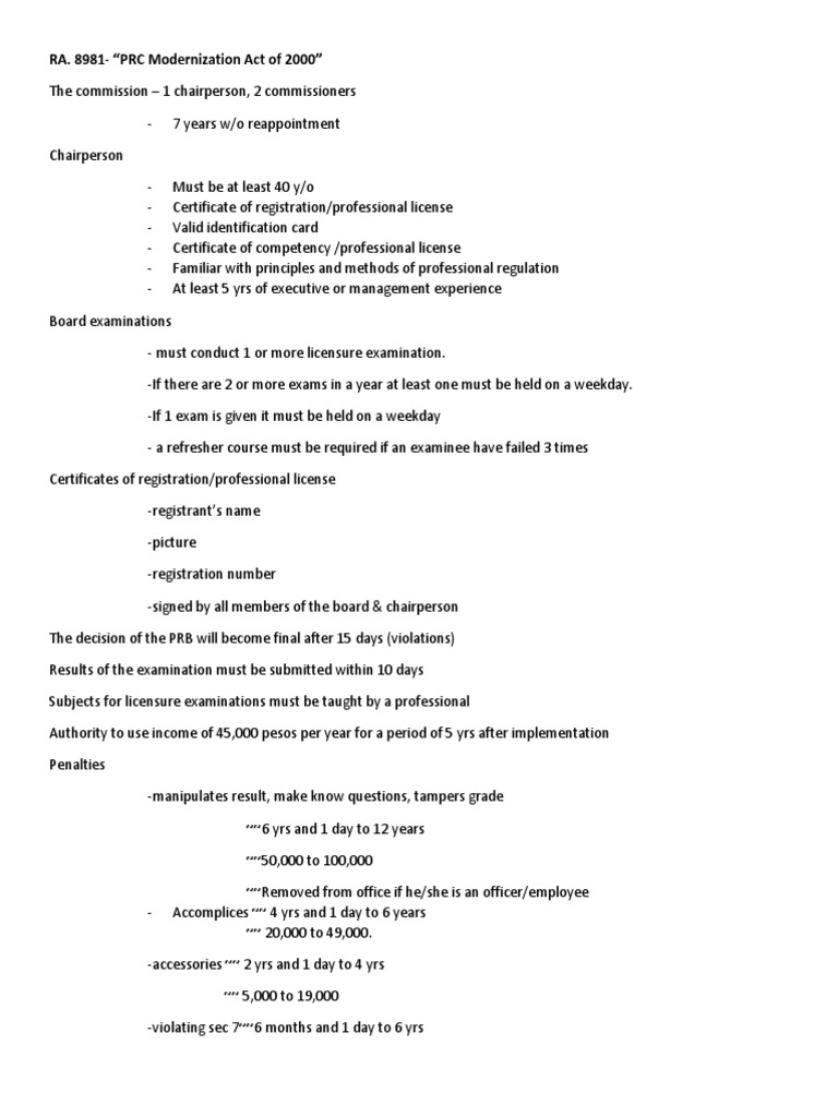 RA. 8981-"PRC Modernization Act of 2000" | PDF | Licensure | Change