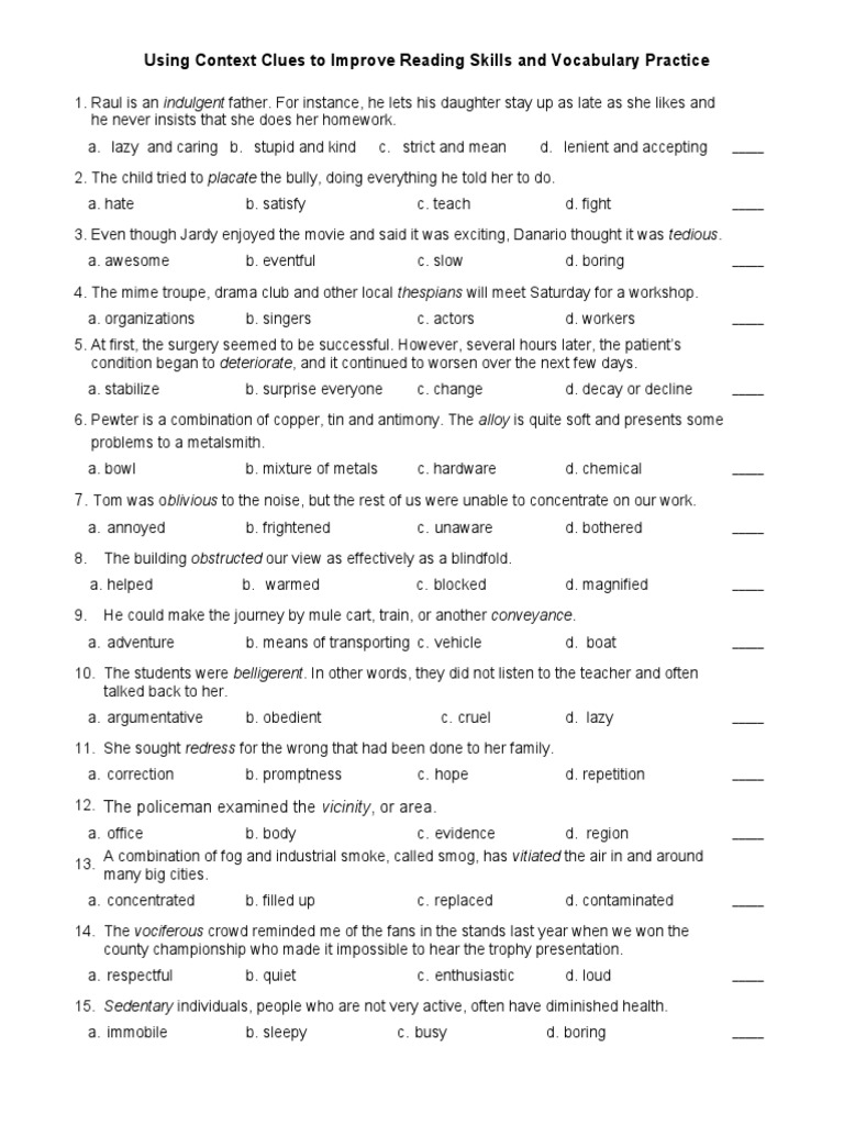 Context Clues Vocabulary Practice | PDF | A Christmas Carol | Nature