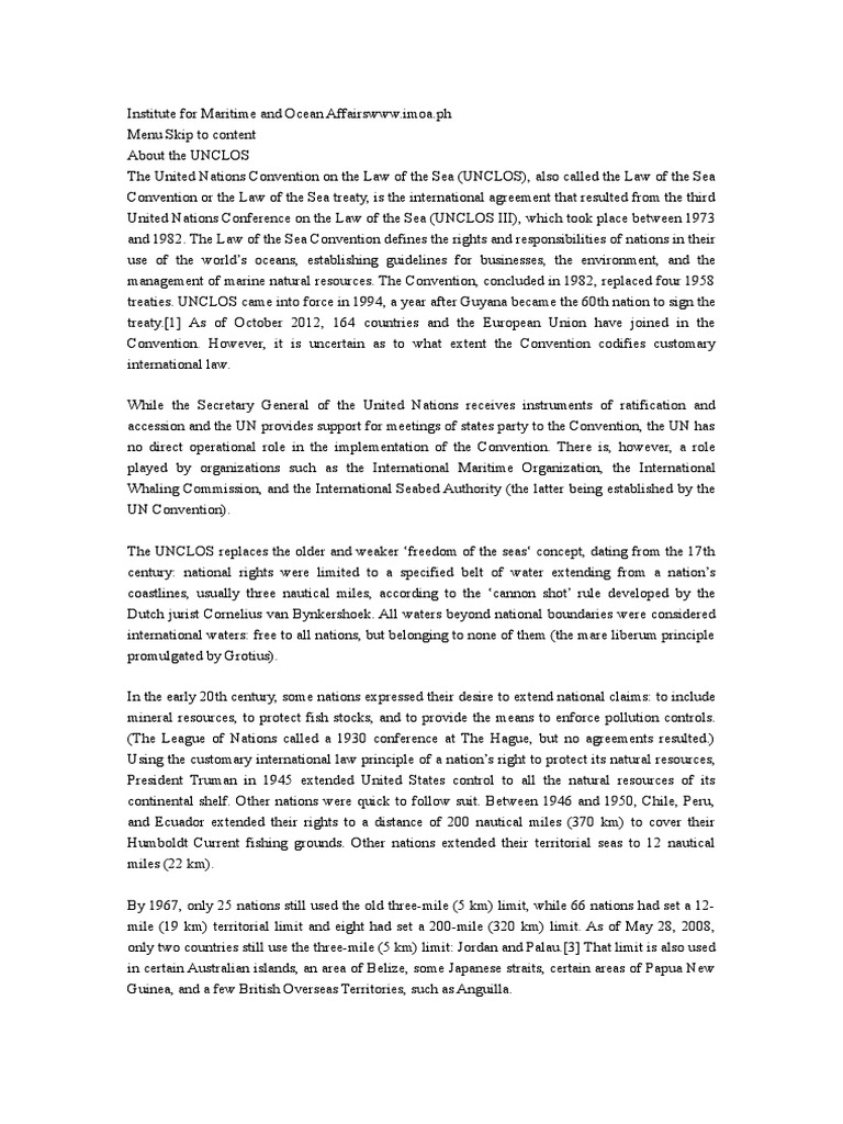About Unclos | PDF | United Nations Convention On The Law Of The Sea ...