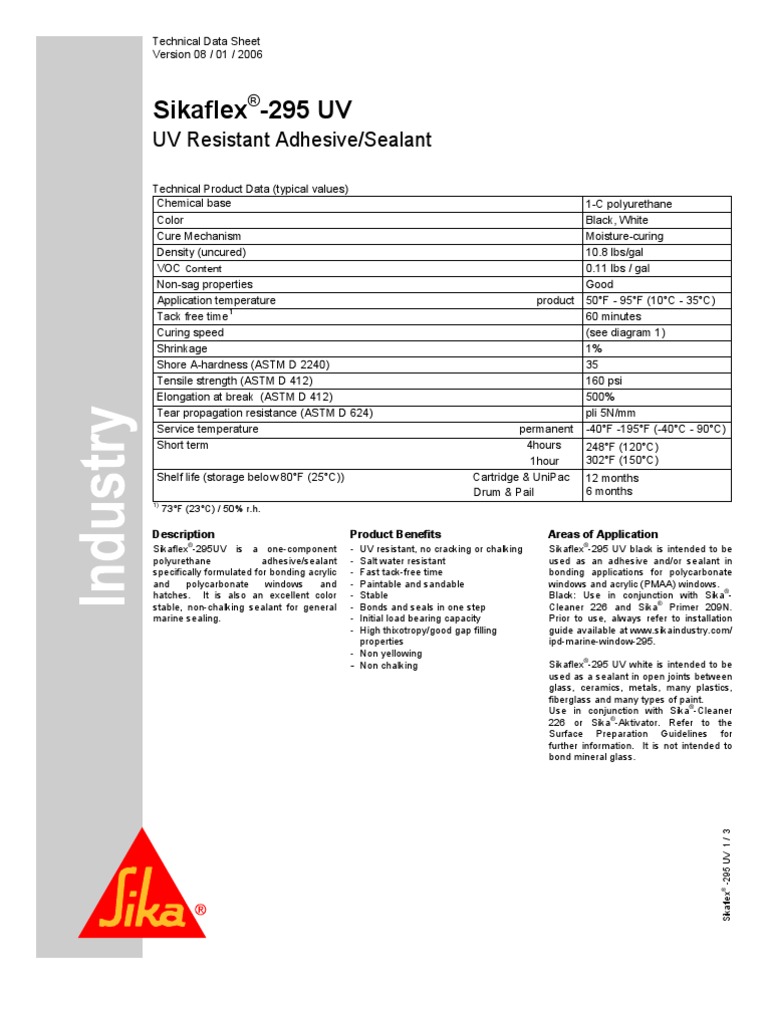 Sikaflex - 295 UV: UV Resistant Adhesive/Sealant | PDF | Adhesive ...