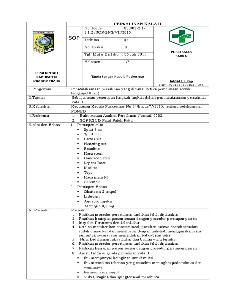 Sop Persalinan Kala 2 | PDF
