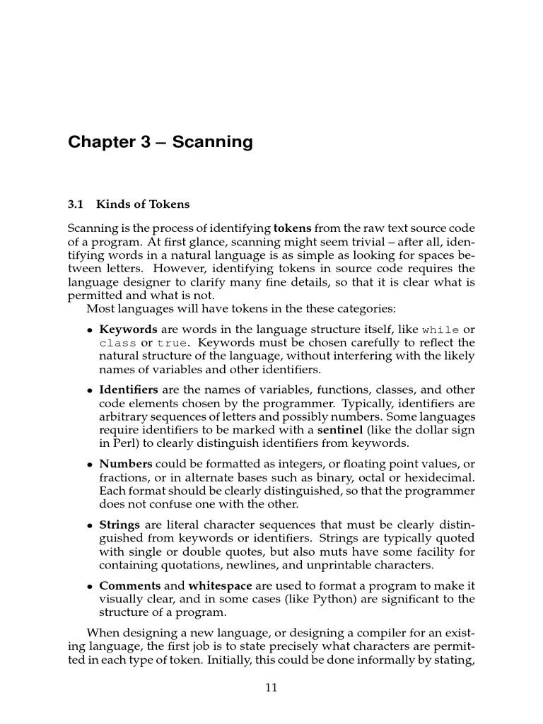 Chapter 3 - Scanning: 3.1 Kinds of Tokens | PDF | Regular Expression | Computer Programming