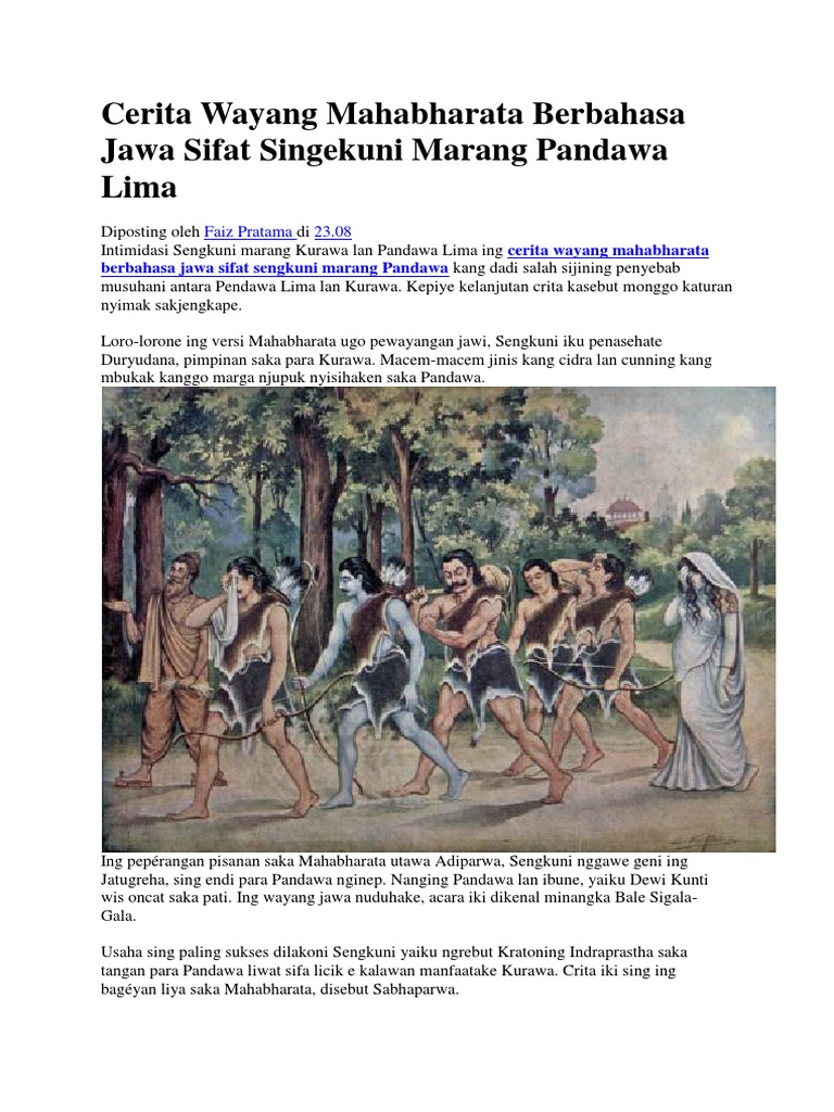Cerita Wayang Mahabharata Berbahasa Jawa Sifat Singekuni Marang Pandawa Lima | PDF