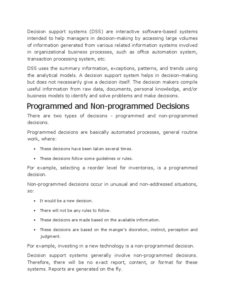 Programmed and Non-Programmed Decisions | PDF | Data Warehouse | Databases