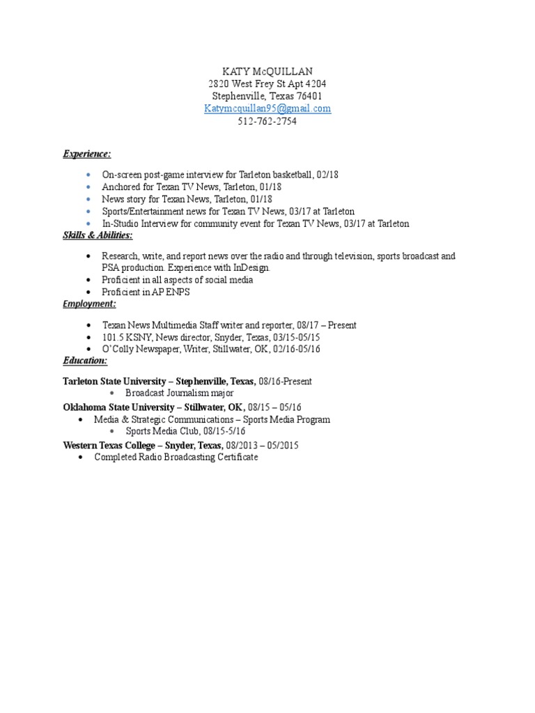 Broadcasting Resume | PDF